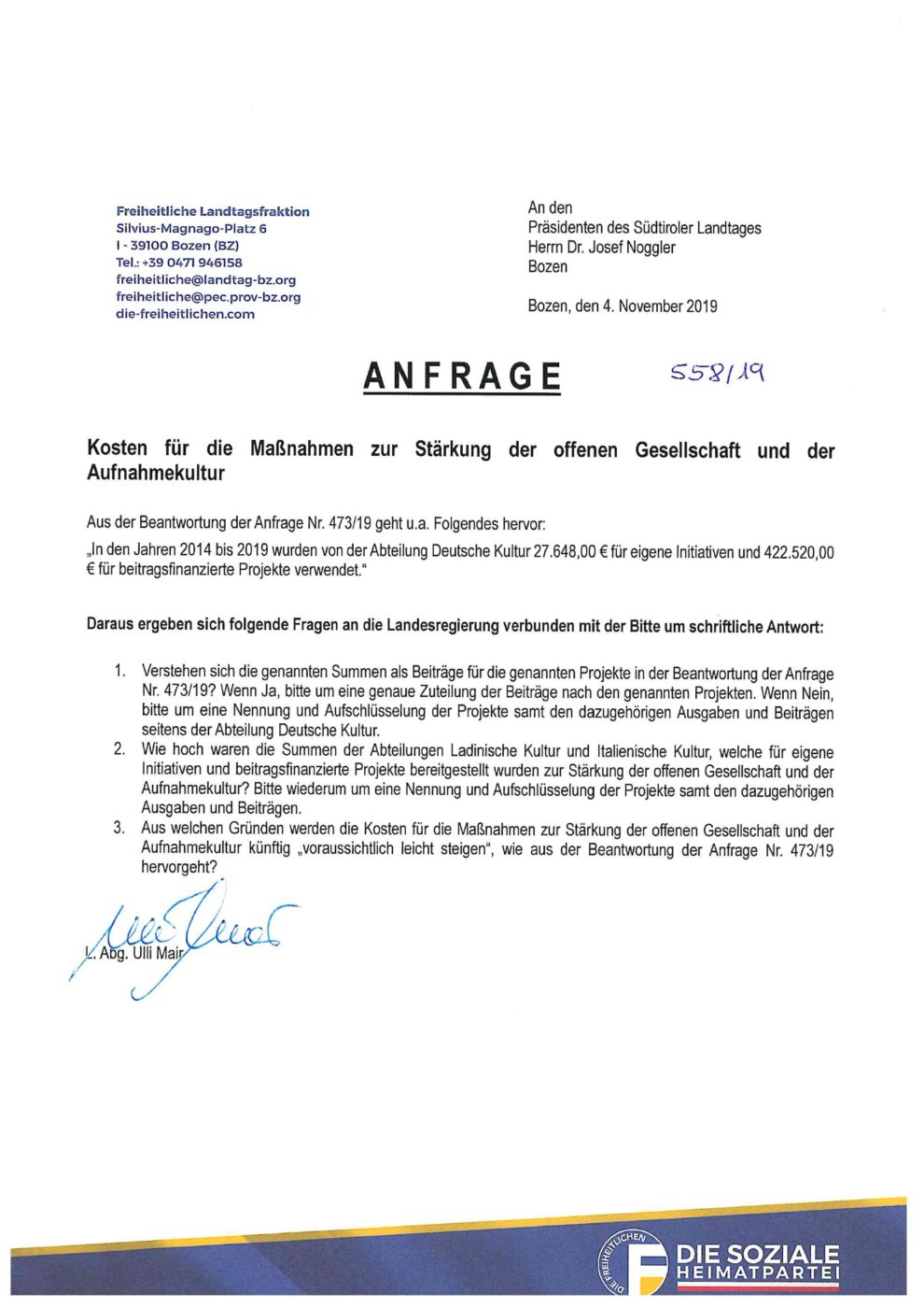 Anfrage | Kosten für die Maßnahmen zur Stärkung der offenen ...